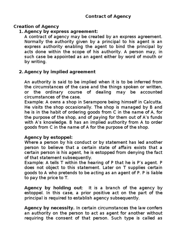 Types of Agency in Contract Law | PDF | Law Of Agency | Estoppel