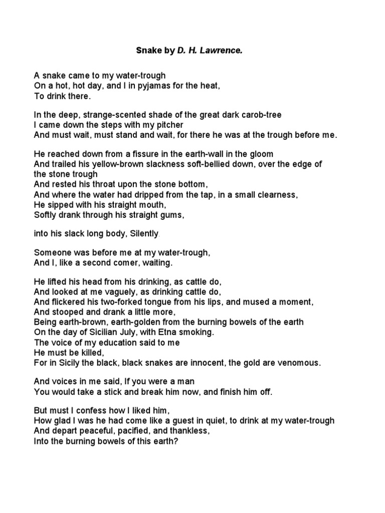 Snake by D.H. Lawrence | Snake | Poetry