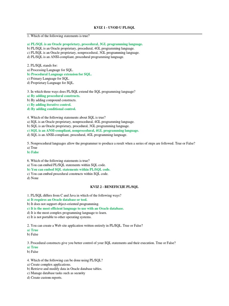 PL/SQL Quiz for Oracle Developers | PDF | Pl/Sql | Control Flow