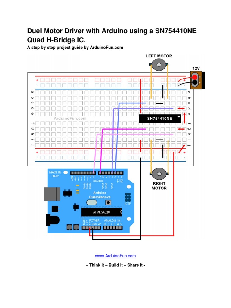 Duel Motor Driver With Arduino Using A SN754410NE Quad Half H-Bridge ...