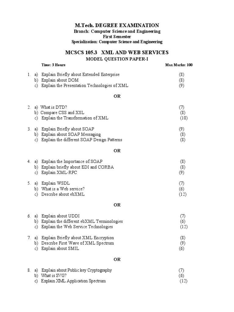 XML and Web Services Question Bank | PDF | Soap | Xml XML and Web Services Question Bank | PDF | Soap | Xml