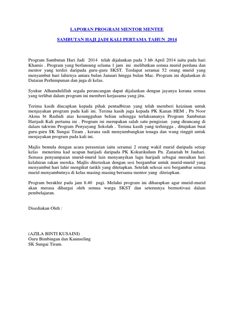 Laporan Program Mentor Mentee | PDF