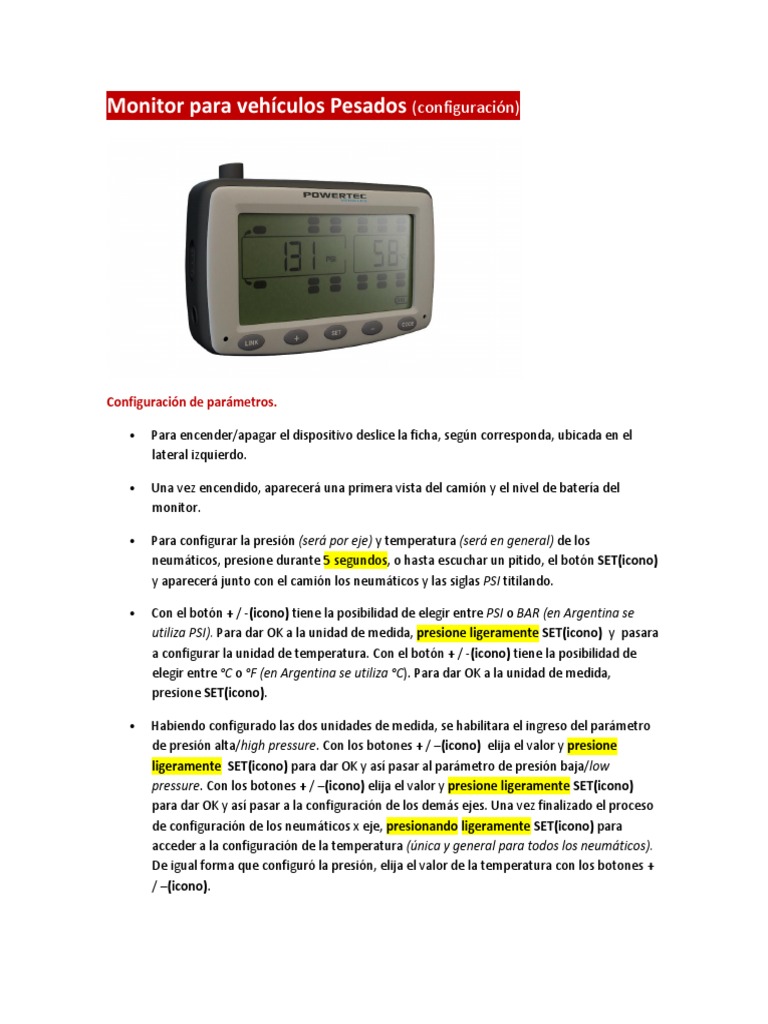 Manual Operativo TPMS | PDF | Neumático | Presión