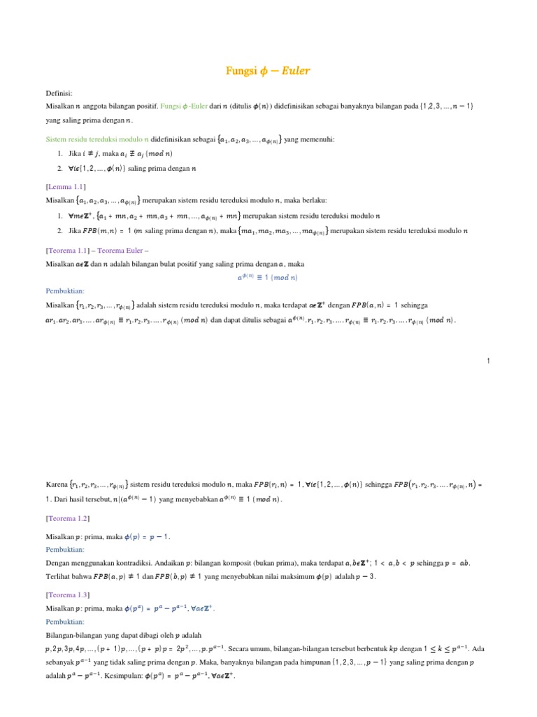 Fungsi Phi-Euler Dan Fungsi Multiplikatif | PDF