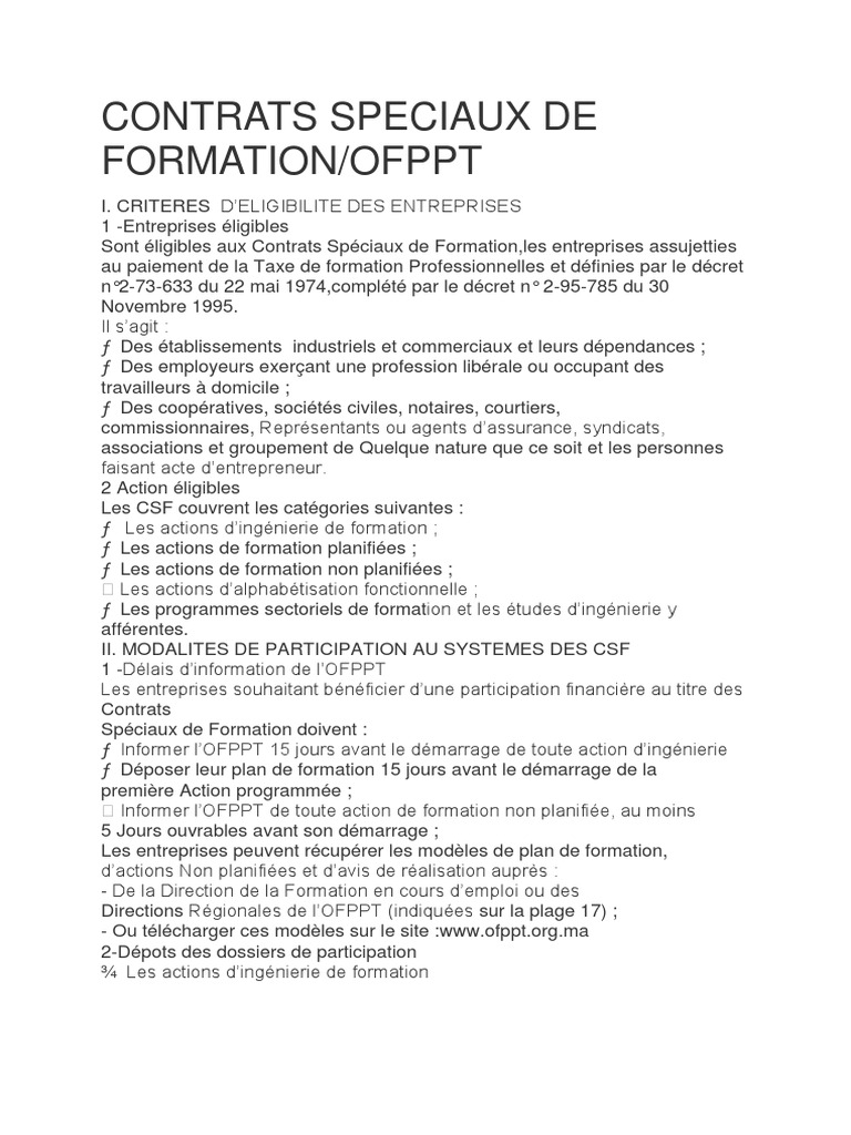 Contrats Spéciaux de Formation OFPPT | PDF | Courtier | Assurance