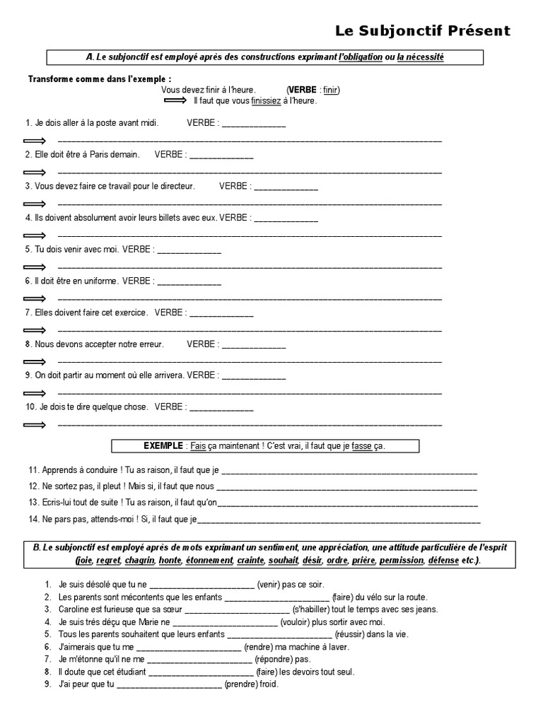 Fiche de Travail - Subjonctif | PDF | Verbe | Langues