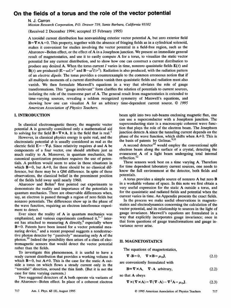 On The Fields of Torus and The Role of Vector Potential | PDF