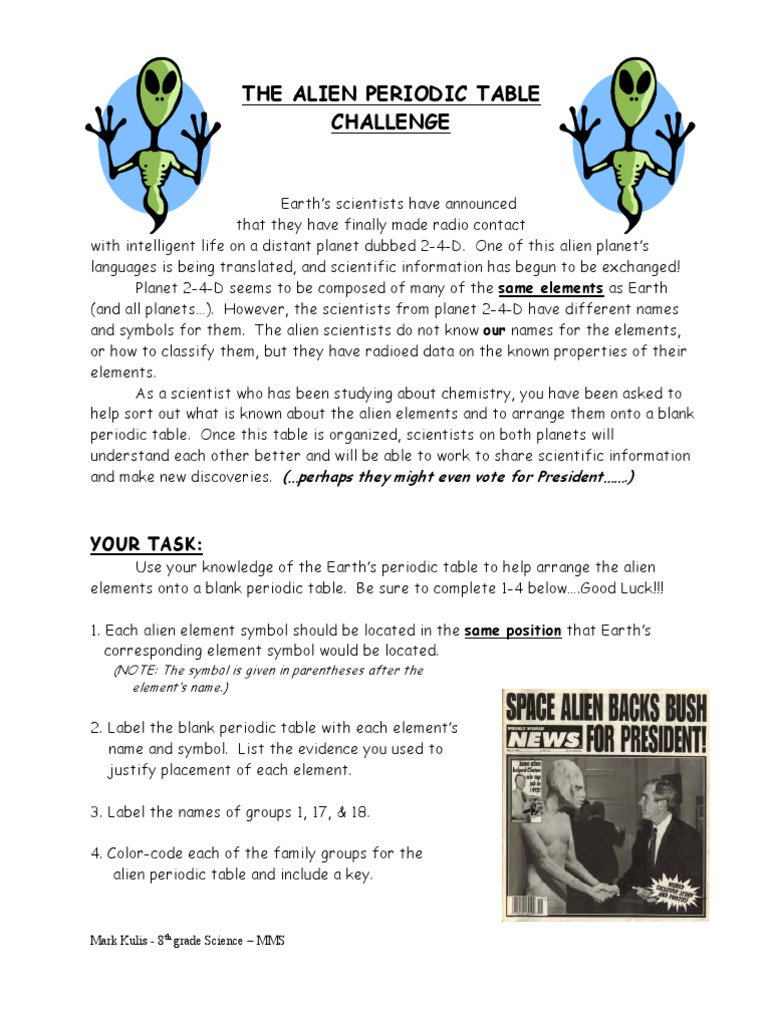 The Alien Periodic Table Challenge | PDF | Chemical Elements | Periodic ...