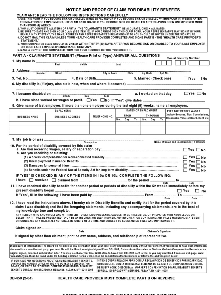 Notice and Proof of Claim for Disability Benefits | Workers ...