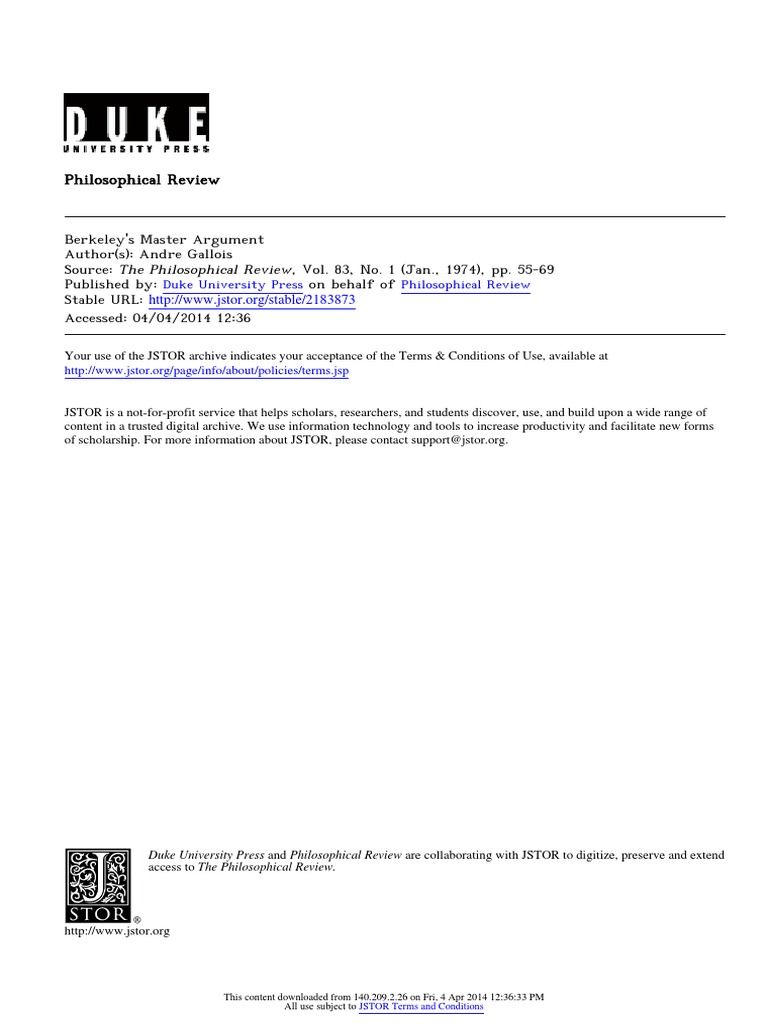 Berkeley's Master Argument Analysis | PDF | Concept | Substance Theory
