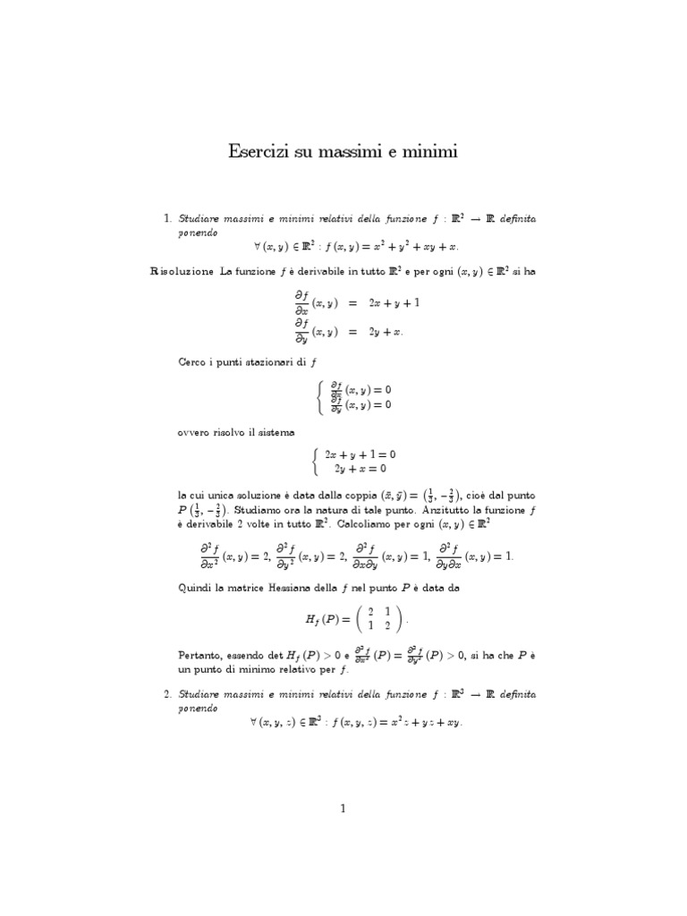 Esercizi Massimo e Minimo in Due Variabili | PDF