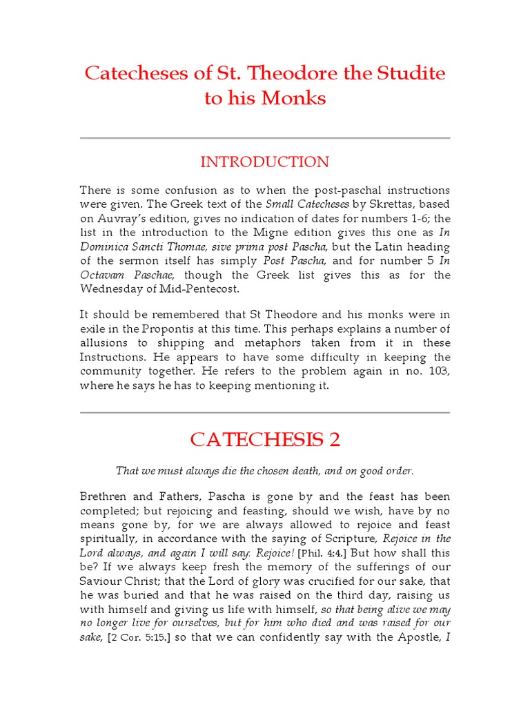 Catecheses of ST Theodore The Studite To His Monks | PDF | Glory ...