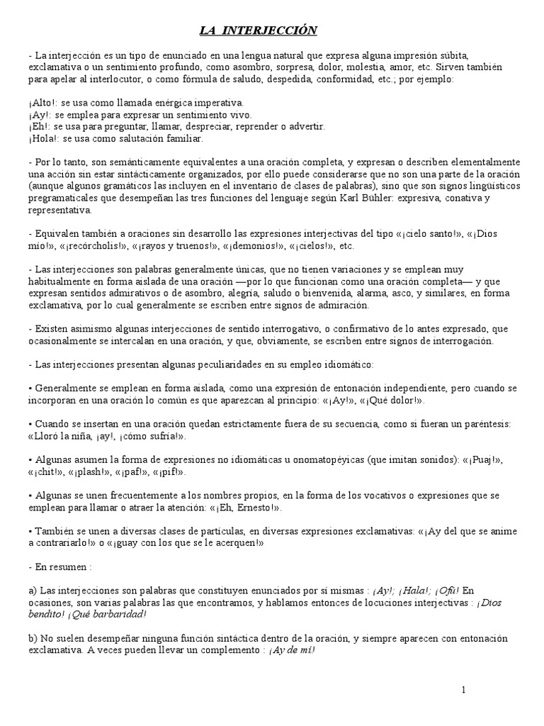 La Interjección | PDF | Reglas | Mecánica del lenguaje
