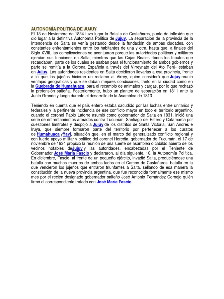 Autonomía Política de Jujuy | PDF | América del Sur | Argentina