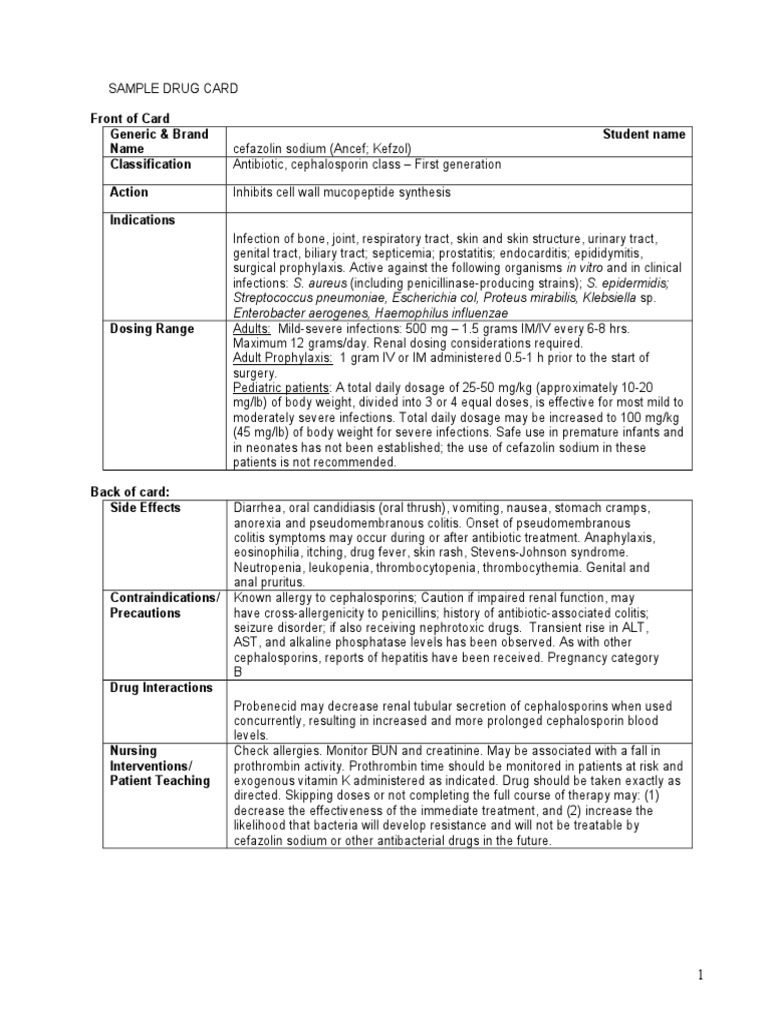 Cefazolin Ancef drug card | Drugs | Clinical Pathology