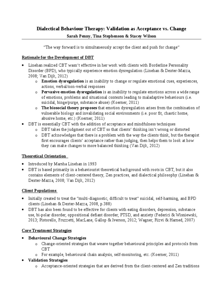 dbt handout | Dialectical Behavior Therapy | Psychotherapy