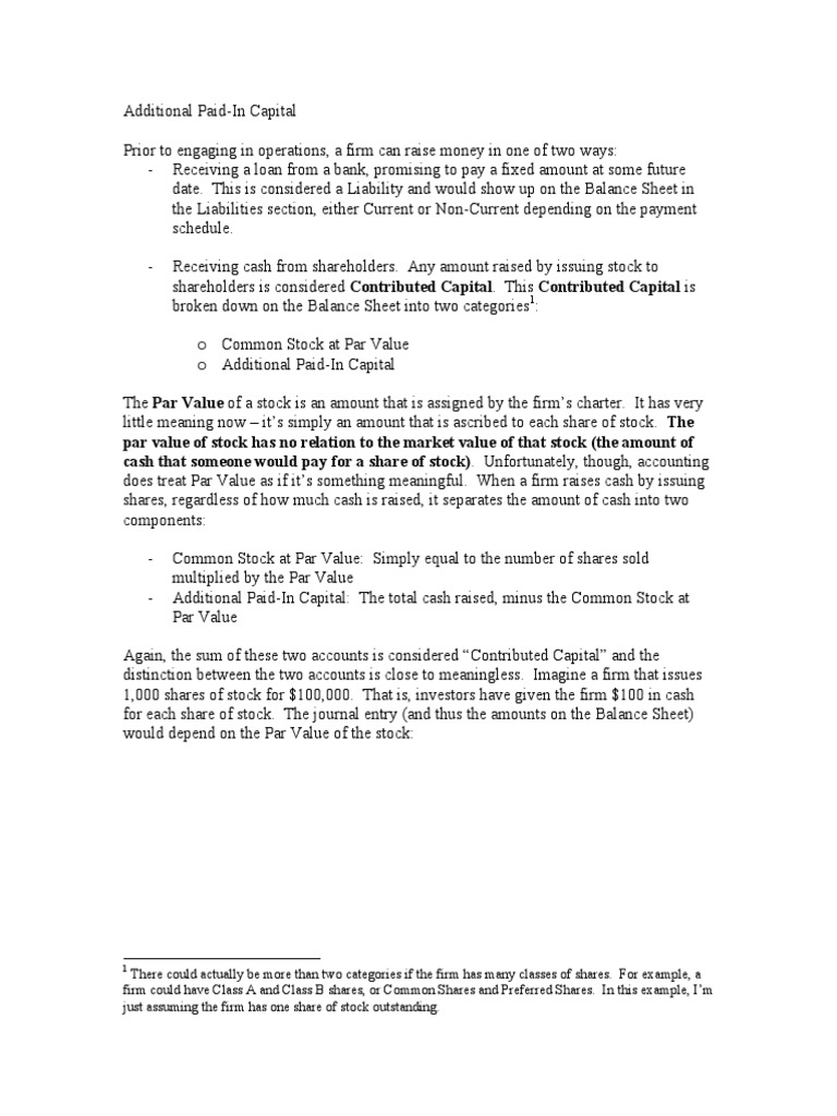 Additional Paid in Capital | PDF | Capital Surplus | Par Value