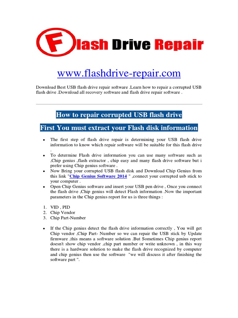 USB Flash Drive Repair Guide | PDF | Usb Flash Drive | Flash Memory
