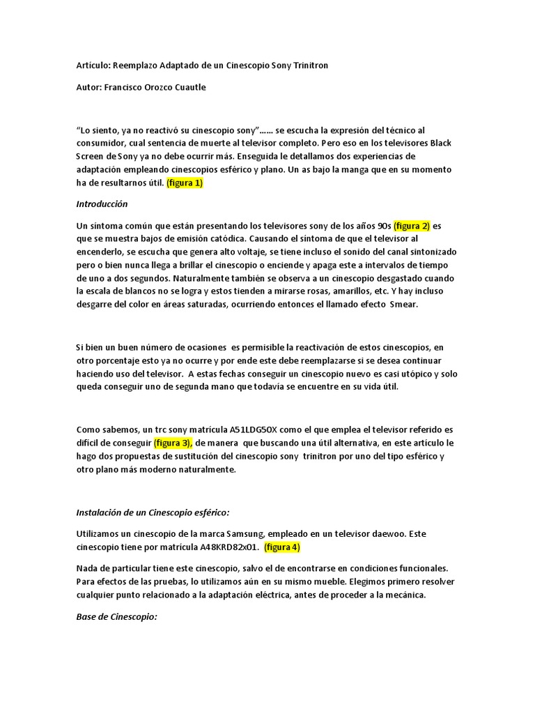Artículo REEMPLAZO DE UN CINESCOPIO SONY TRINITRON | PDF | Tubo de ...