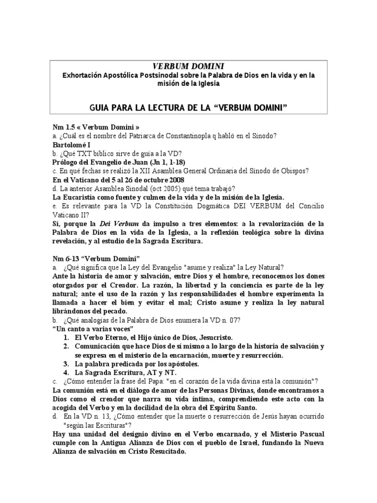 Guia de Lectura Verbum Domini | Descargar gratis PDF | Textos Religiosos | Religión y creencia