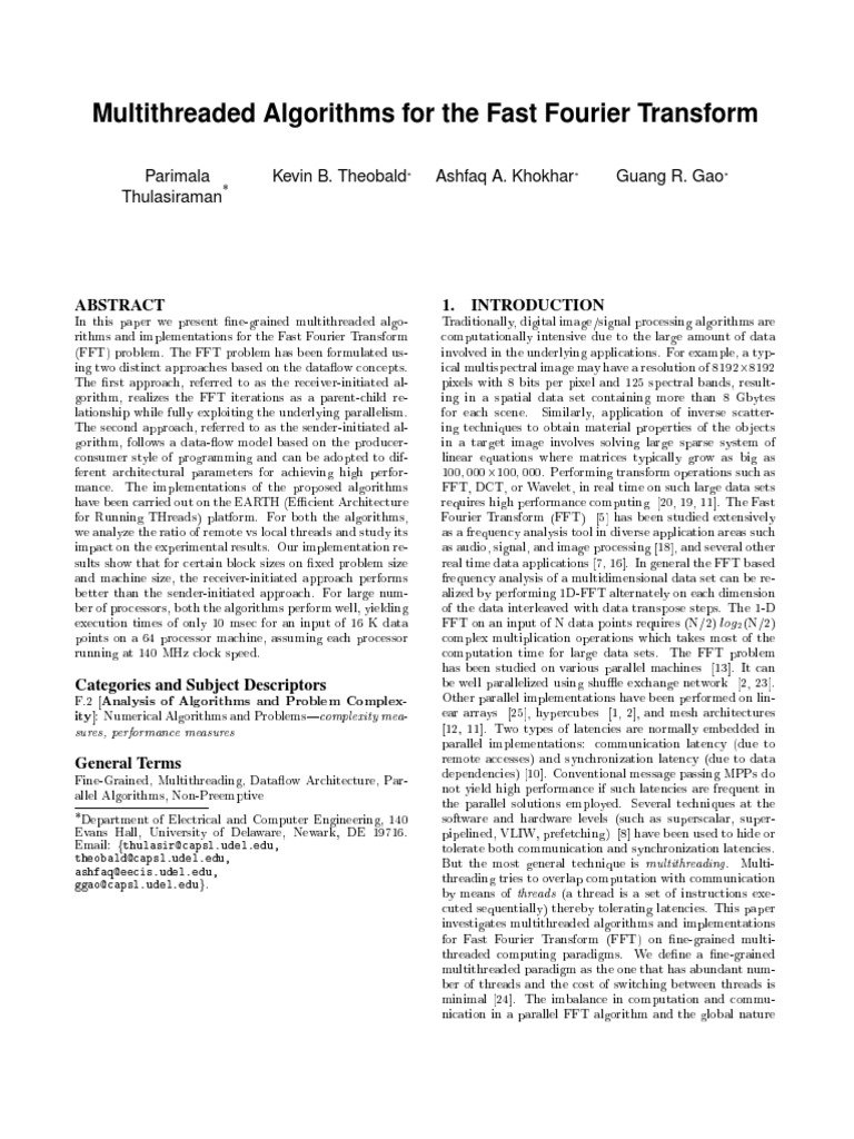 Multithreaded Algorithms For The Fast Fourier Transform | PDF | Thread (Computing) | Parallel ...