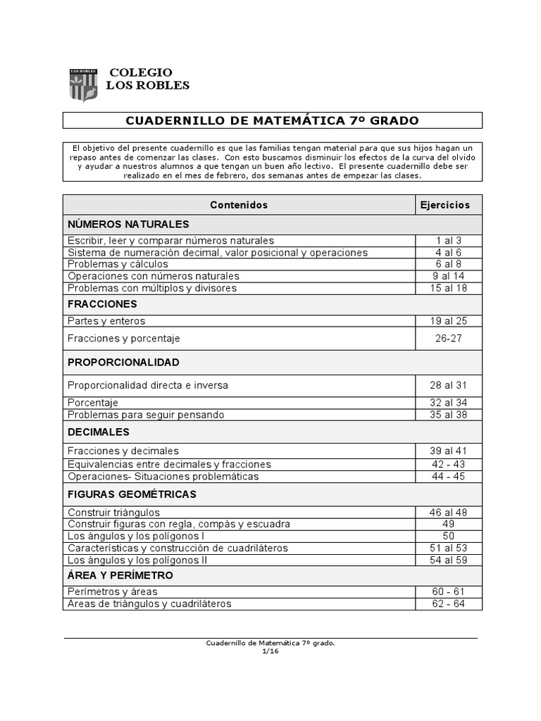 Cuadernillo Matematica 7mo Grado | PDF | Triángulo | Fracción (Matemáticas)