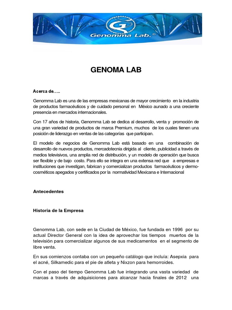 Historia y Crecimiento de Genomma Lab | PDF | Marketing | Liderazgo