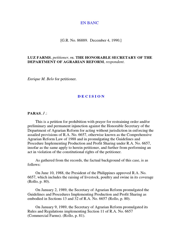 04 Luz Farms Vs DAR Secretary | PDF | Livestock | Farms