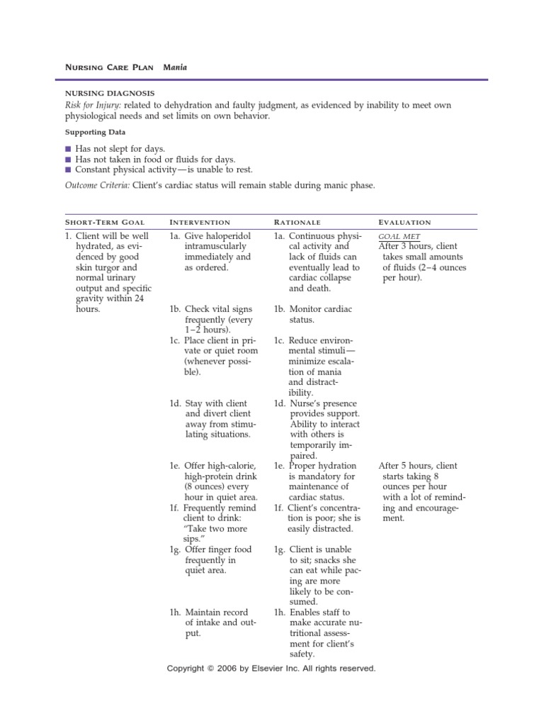 Mania-Nursing Care Plan | PDF | Mania | Clinical Medicine