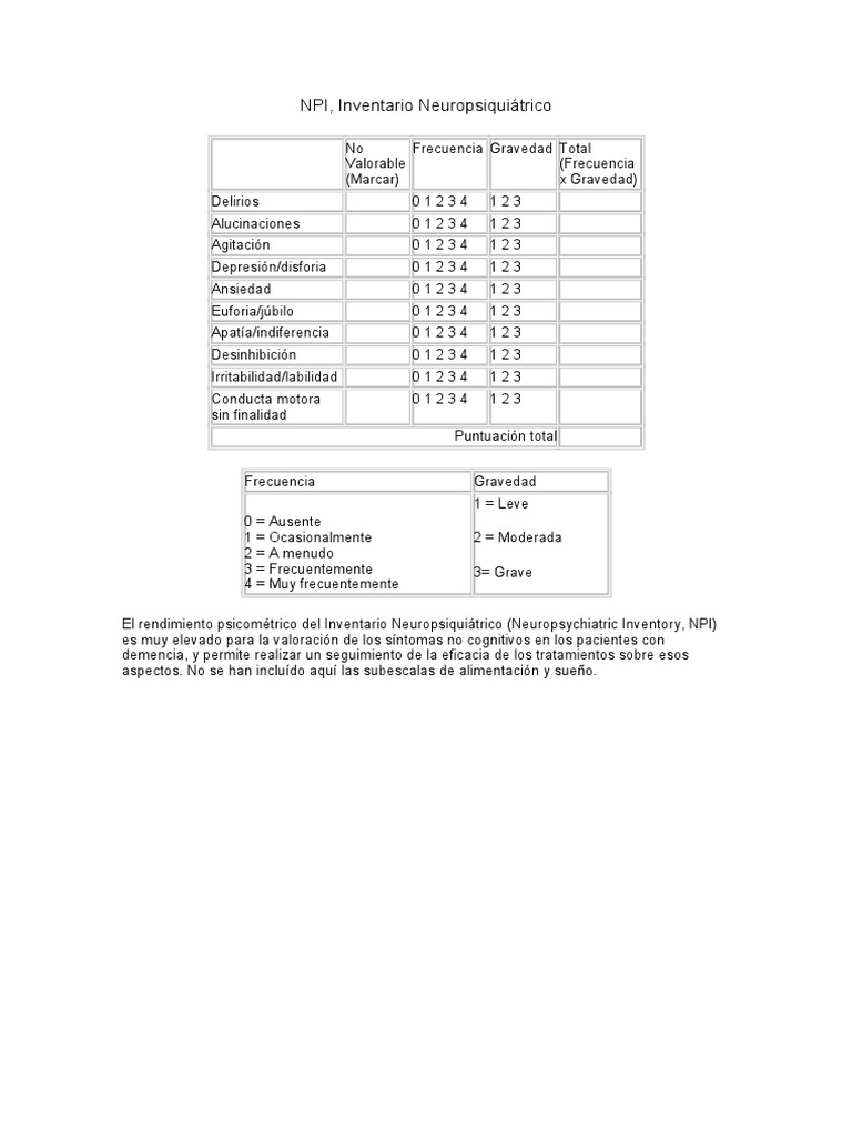 NPI, Inventario Neuropsiquiátrico | PDF