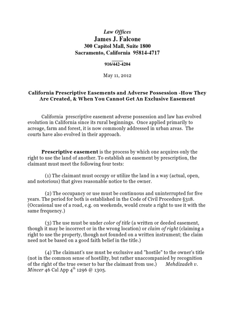 California Law Of Perscriptive Easements Pdf Easement Adverse