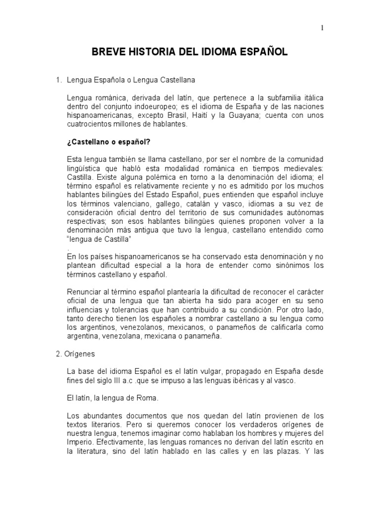 Breve historia del idioma español | PDF | Lengua española | latín