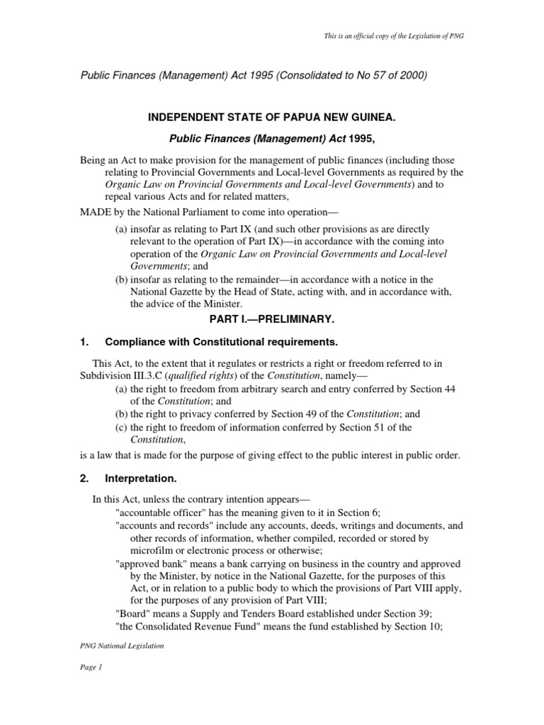 Public Finances Management Act 1995 | PDF | Banks | Budget
