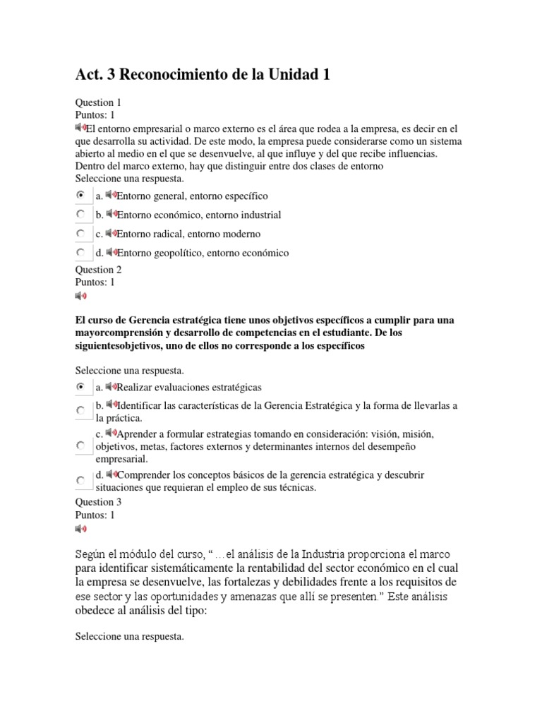 Act3. Reconocimiento Unidad 1 Gerencia Estra | PDF | Planificación | Ciencia cognitiva