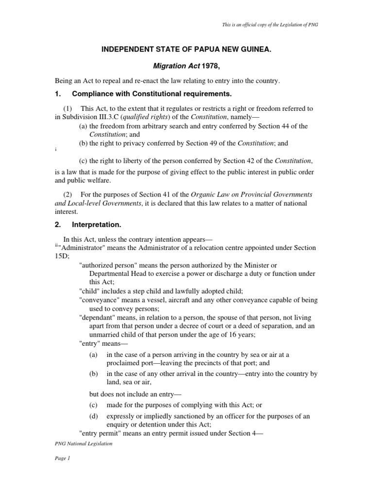 PNG Migration Act 1978 Overview | PDF | Guarantee | Papua New Guinea