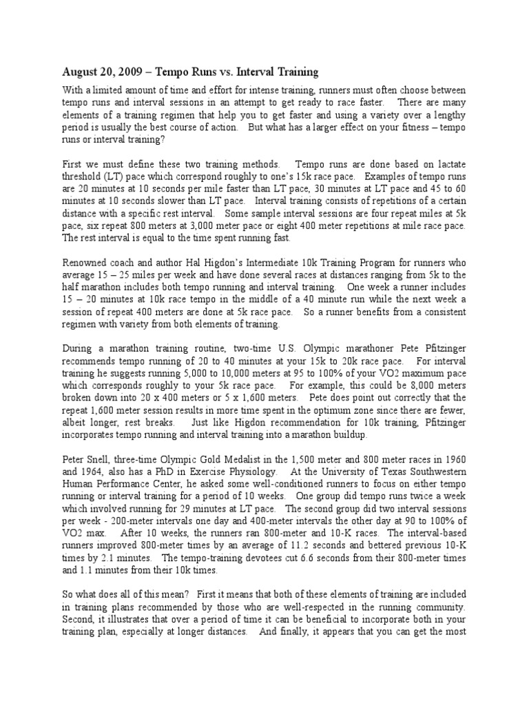 Tempo Runs Vs Interval Training | PDF | High Intensity Interval ...