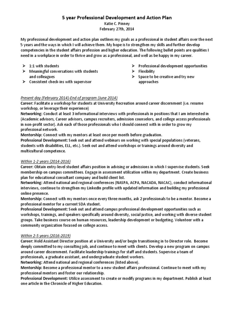5 Year Professional Development and Action Plan | PDF | Student Affairs ...