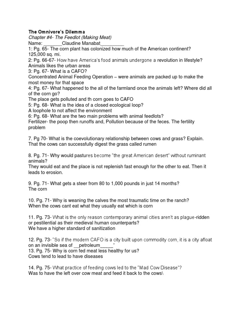 The Omnivore Dilemma CH 4 | PDF | Cattle | Meat