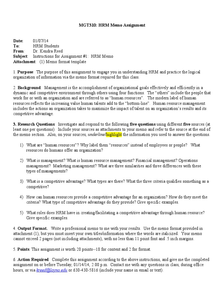 HRM Memo Assignment Guidelines | PDF | Human Resource Management ...