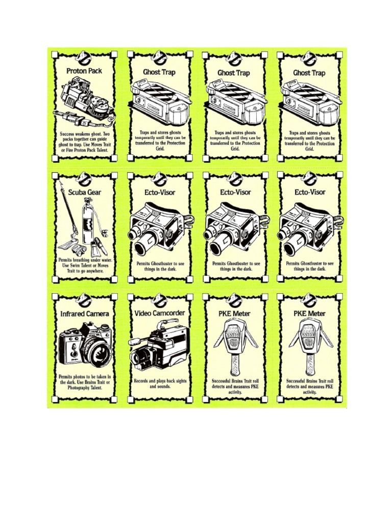 Ghostbusters RPG Equipment Cards | PDF