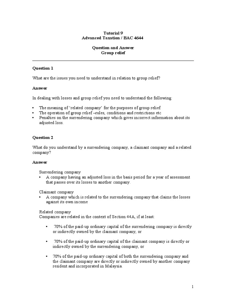 Tutorial - Group Relief | PDF | Public Finance | Public Law