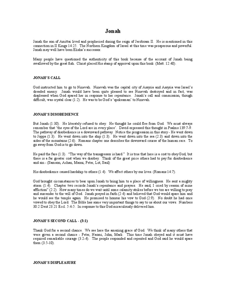 Jonah's Call and Commission: God's Message of Repentance to Nineveh and ...