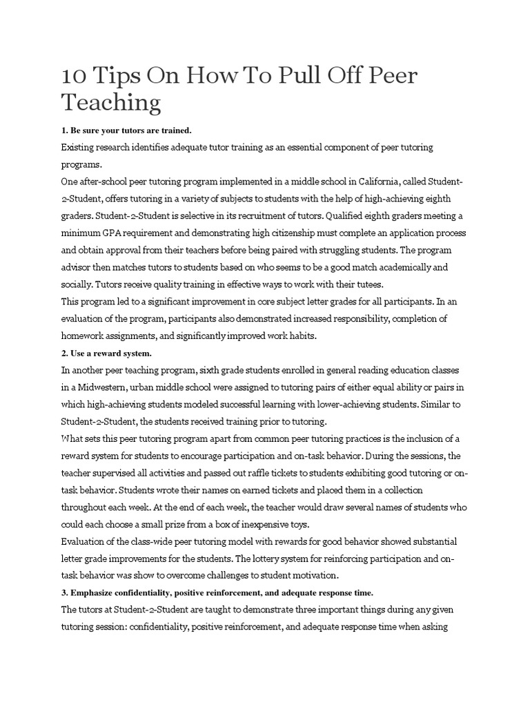 Essential Strategies for Effective Peer Teaching: Training Tutors ...