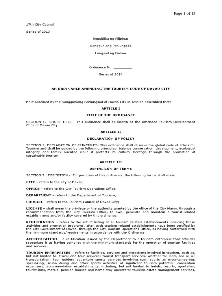 Tourism Code Edited | PDF | Spa | Tourism