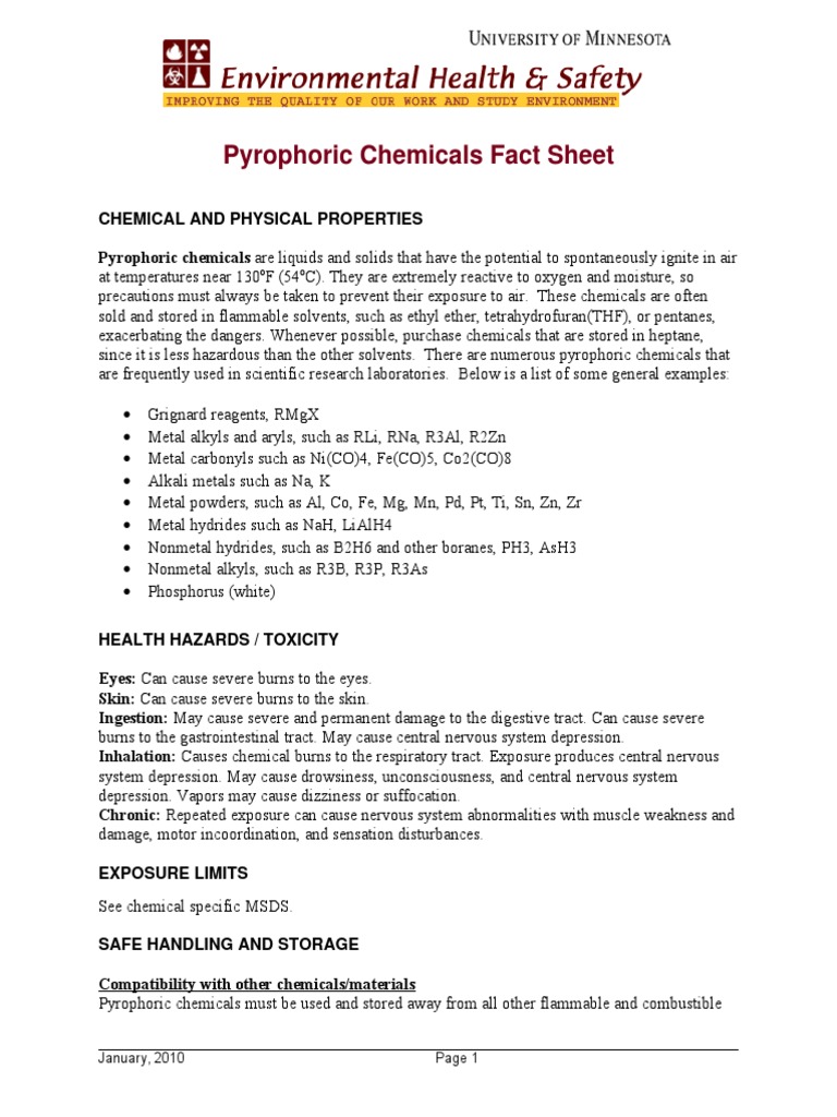 Pyrophoric Chemicals Fact Sheet | PDF | Solvent | Materials