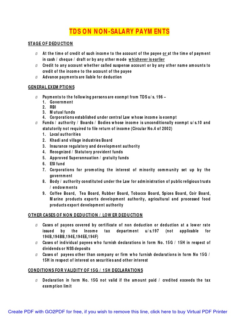 Tds On Non-Salary Payments: Stage of Deduction | PDF | Finance & Money ...