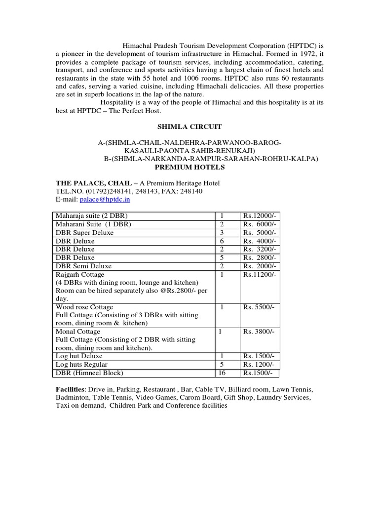 Tariff | Hotel | Dormitory