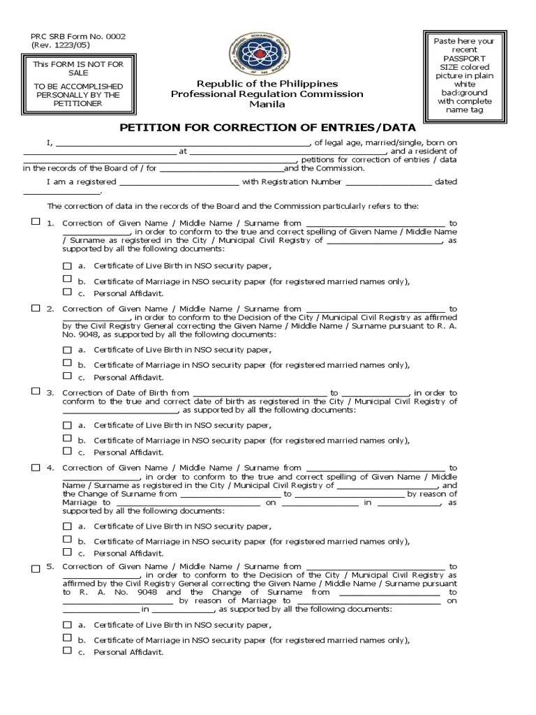 Petition For Correction of Entries-Data | PDF