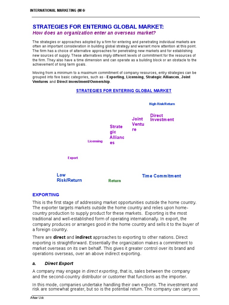 Global Market Entry Strategies Explained | PDF | Exports | License