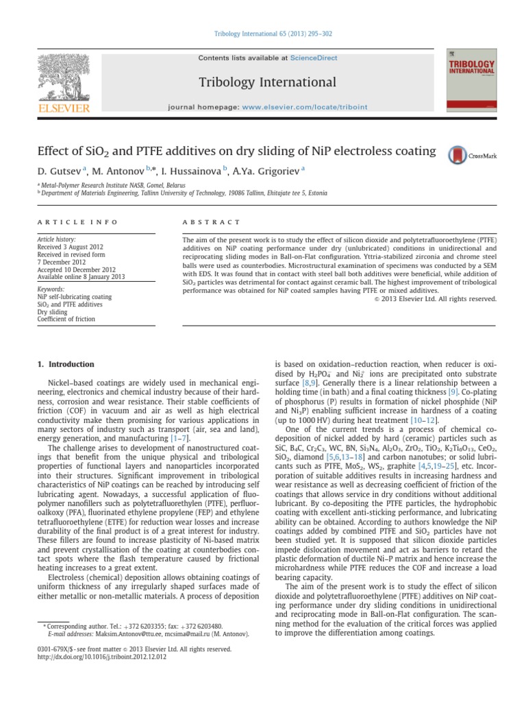 Effect of SiO2 and PTFE Additives On Dry Sliding of NiP Electroless ...